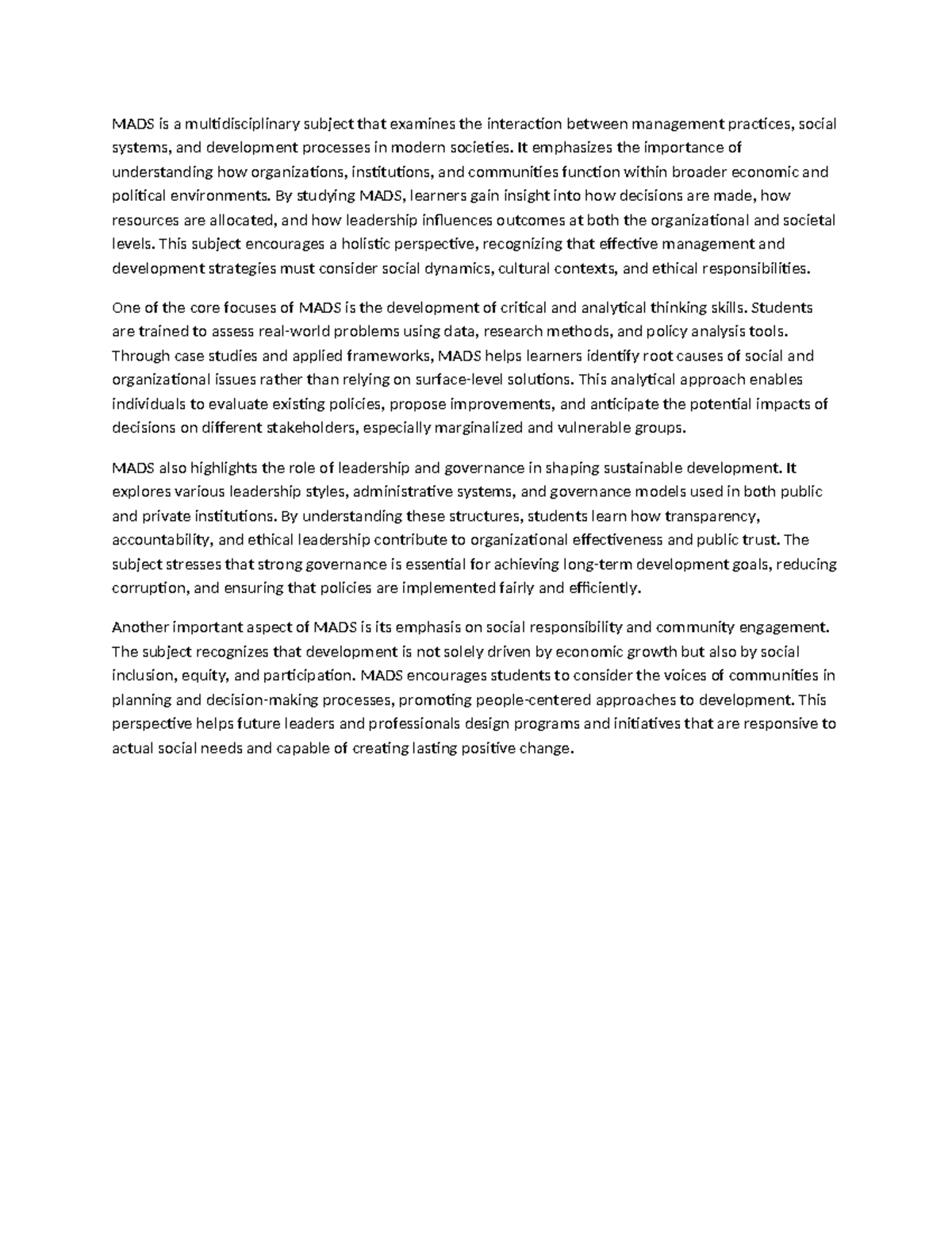 MADS 101: Understanding Management, Development, and Social Systems ...