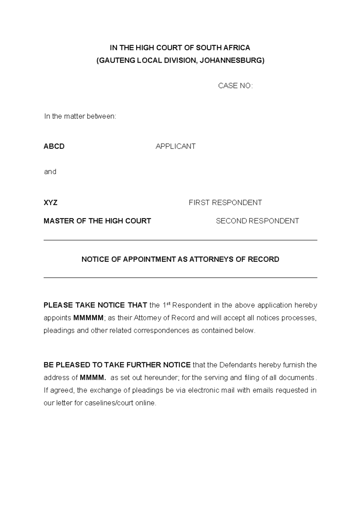 Notice of Appointment as Attorneys of Record - Case No: 20231003 - Studocu