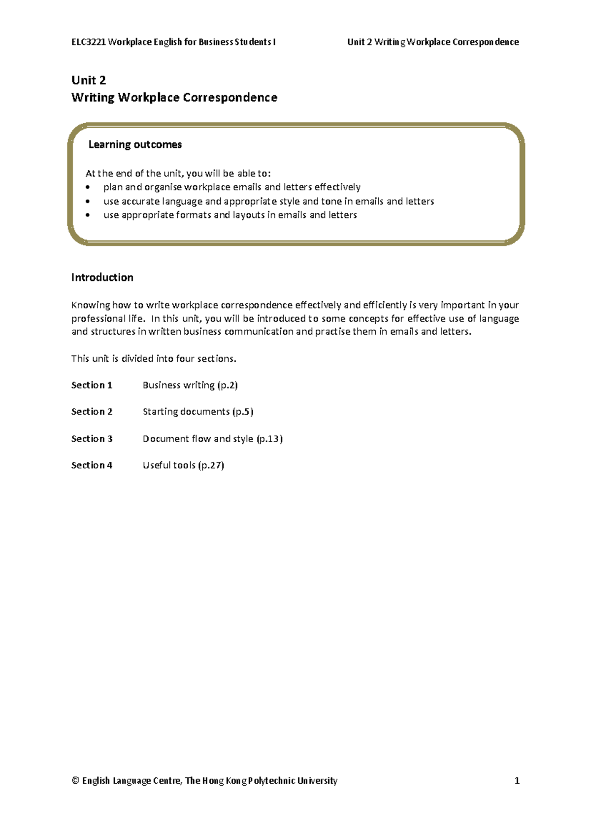 Writing Effective Workplace Correspondence: Unit 2 Overview - Studocu