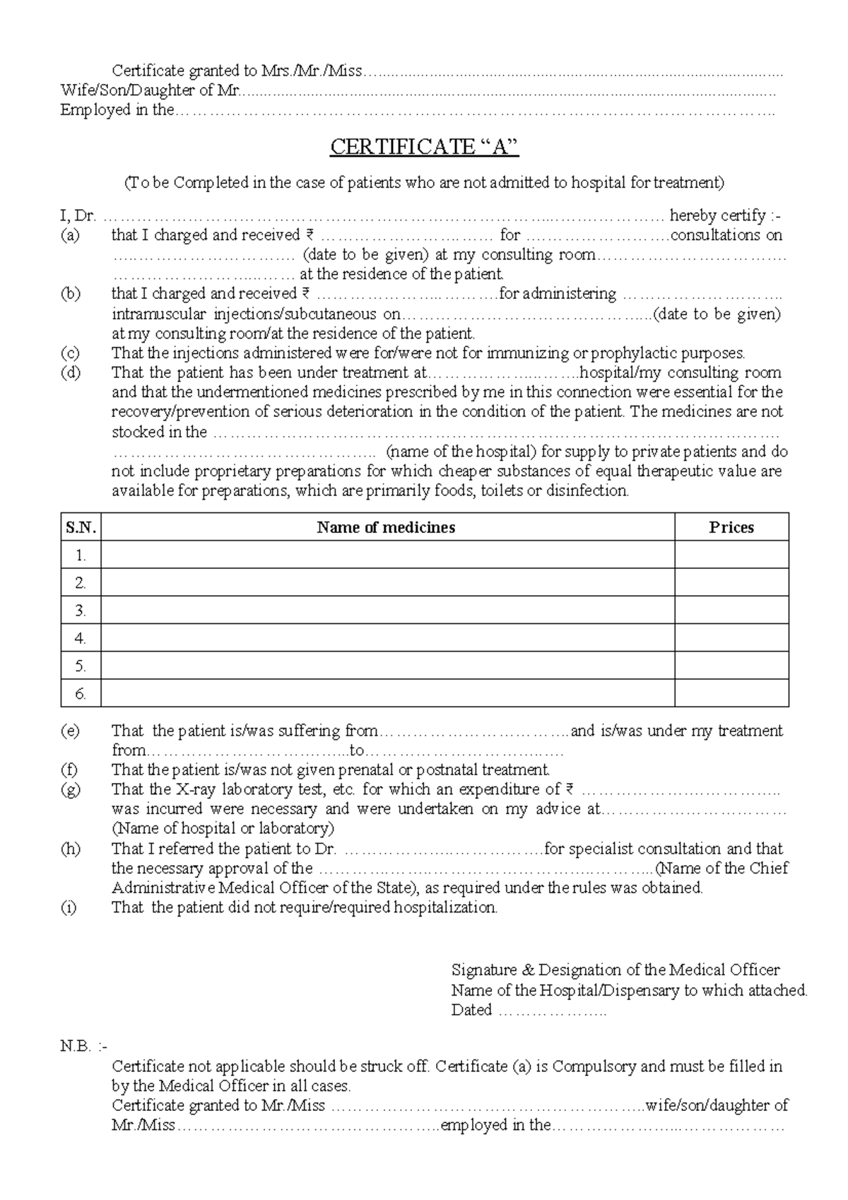 Medical Reimbursement Certificate Form for Treatment - Studocu