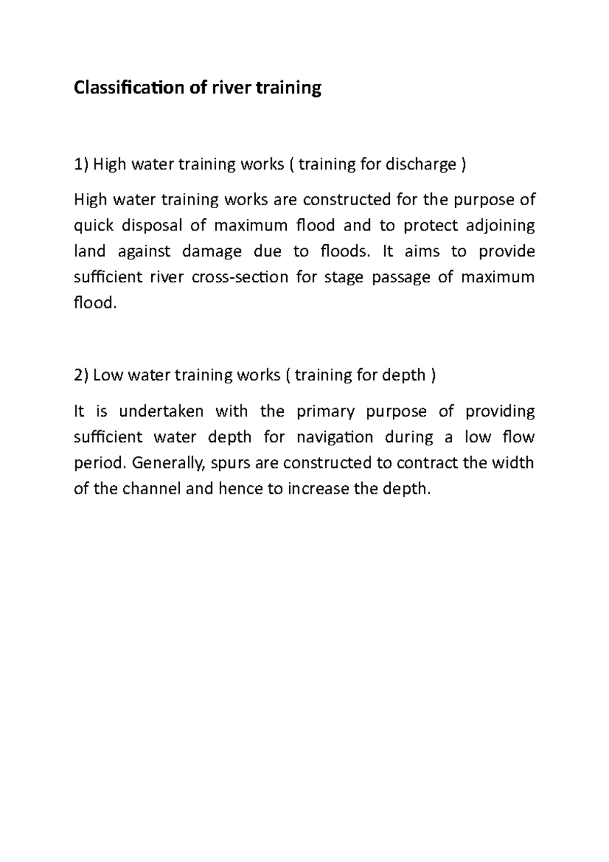 Classification of river training notes - Classification of river ...