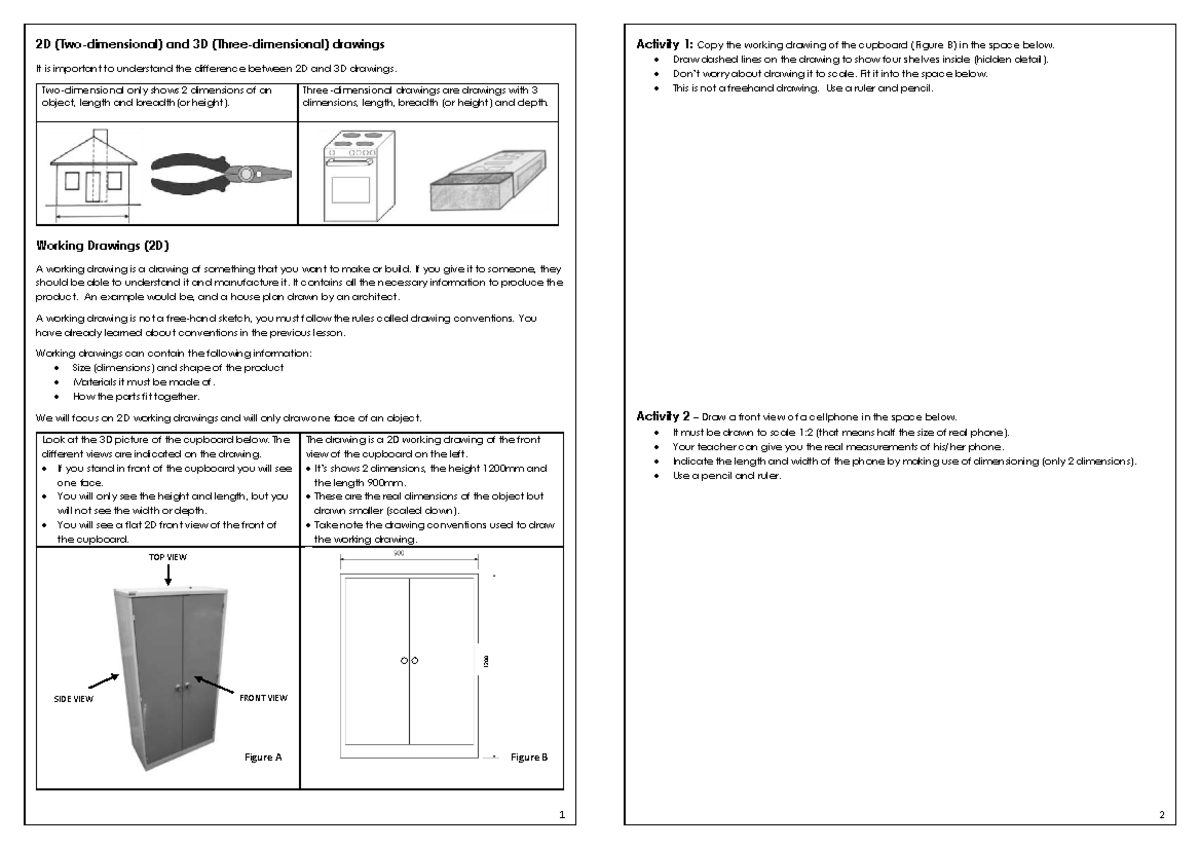 Lesson Plan Gr 7 Technology: 2D & 3D Drawings Activities - Studocu