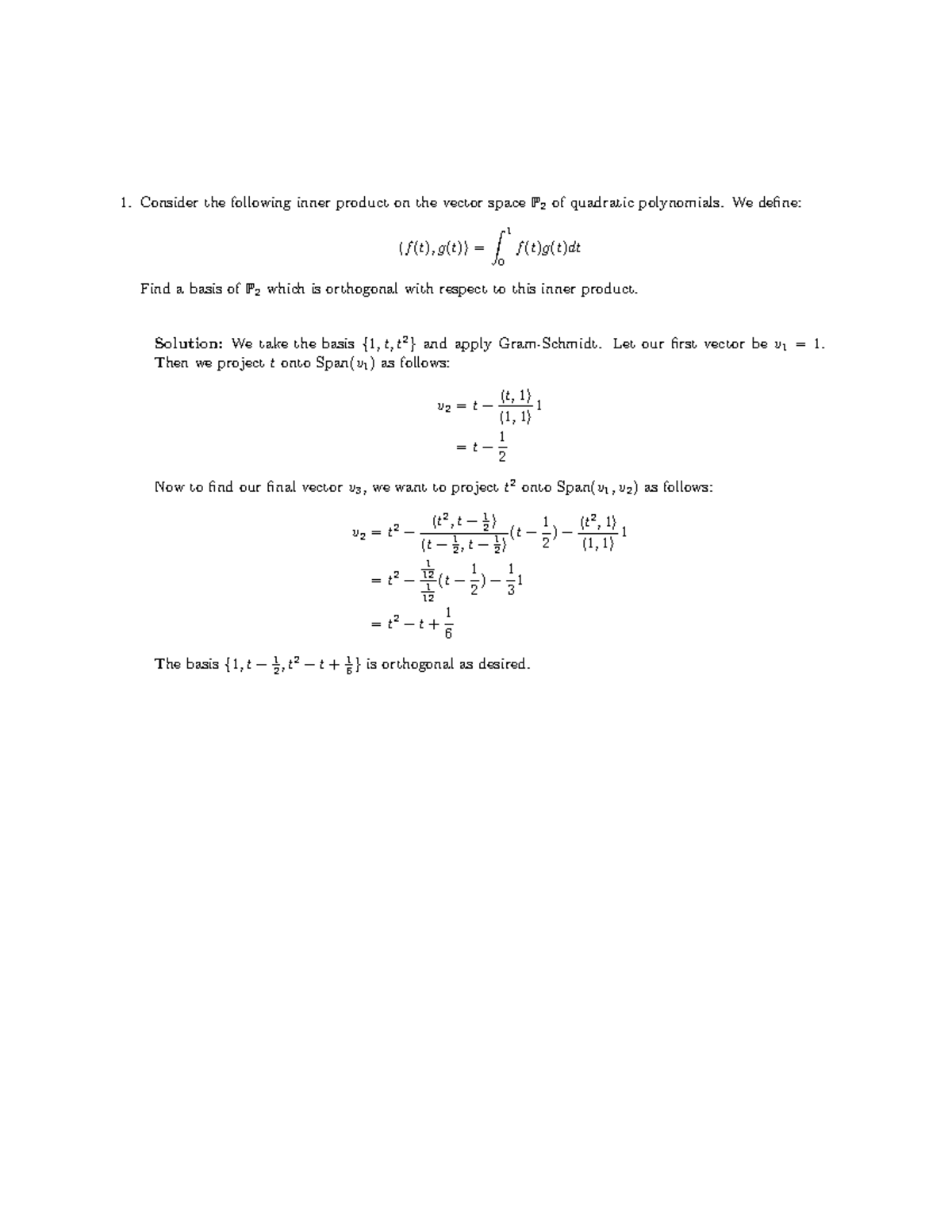 MATH 54 Linear Algebra Quiz 10: Orthogonal Basis in P2 - Studocu