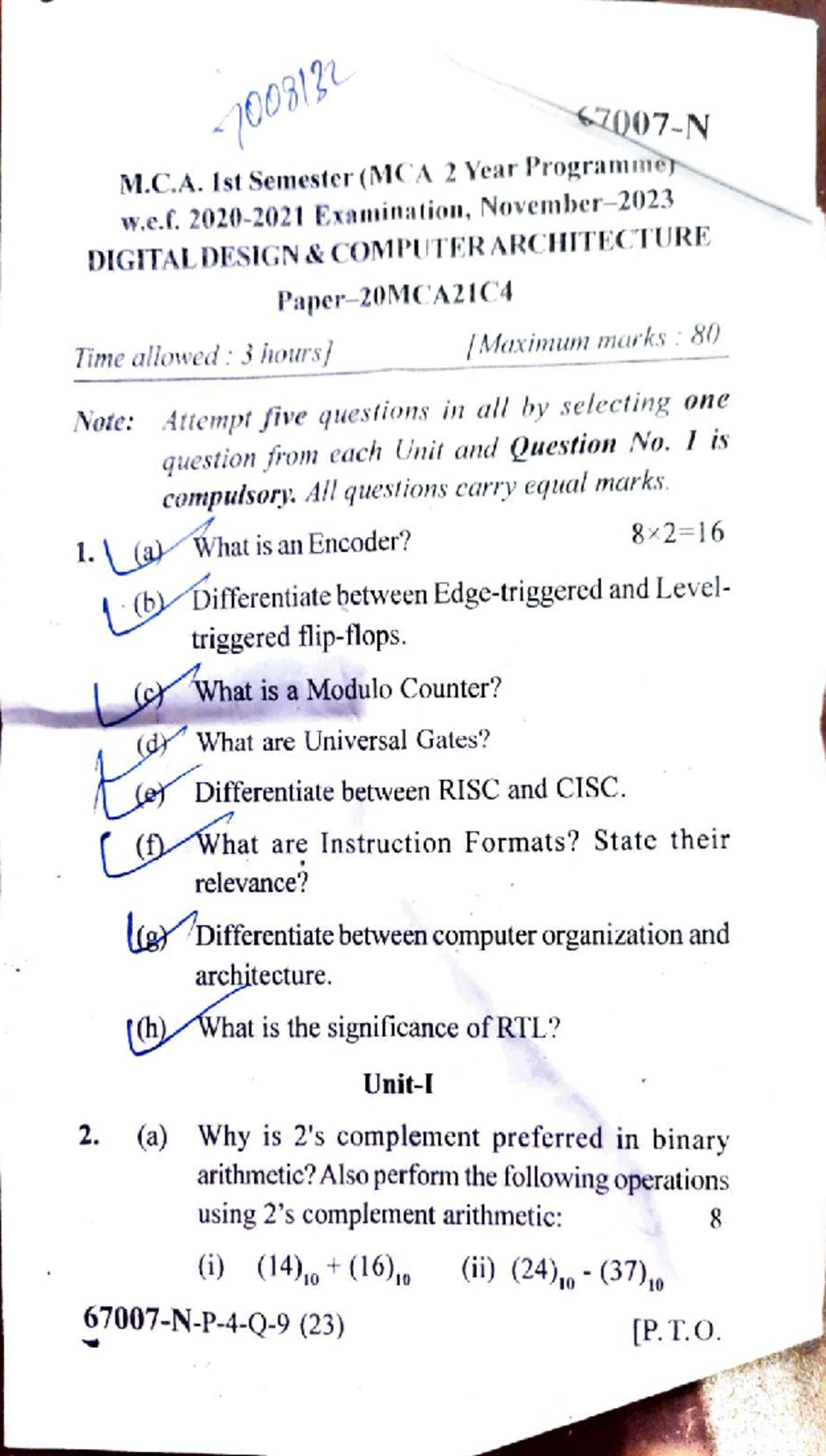 MCA 1st Sem Exam: Digital Design & Computer Architecture Notes - Studocu