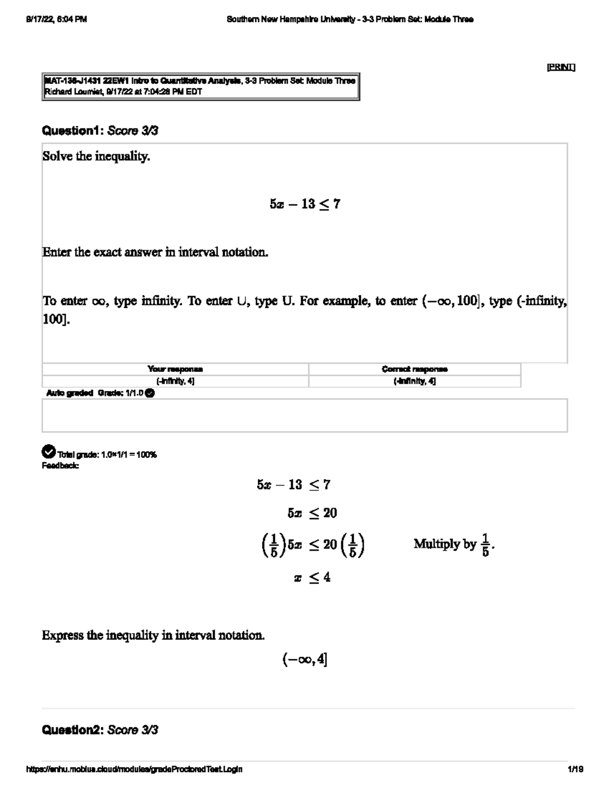 MAT-136 Intro to Quantitative Analysis Problem Set 3-3 Solutions - Studocu