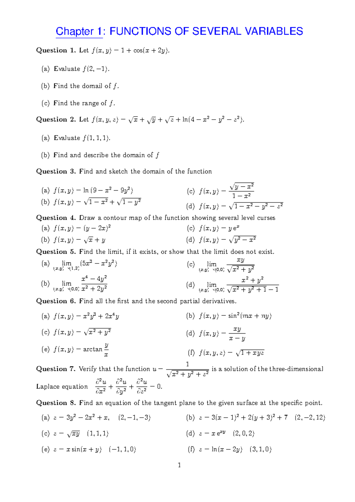 HK252 Chapter 1: Functions of Several Variables - Detailed Solutions ...