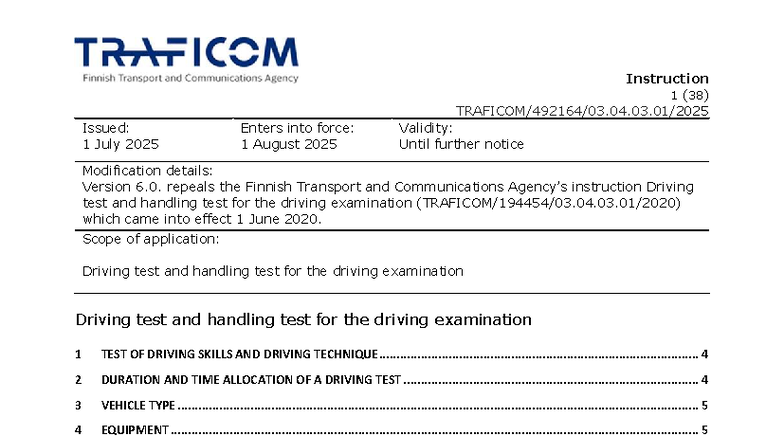 Driving Test Guidelines (Instruction 1) - Version 6.0 - Studocu