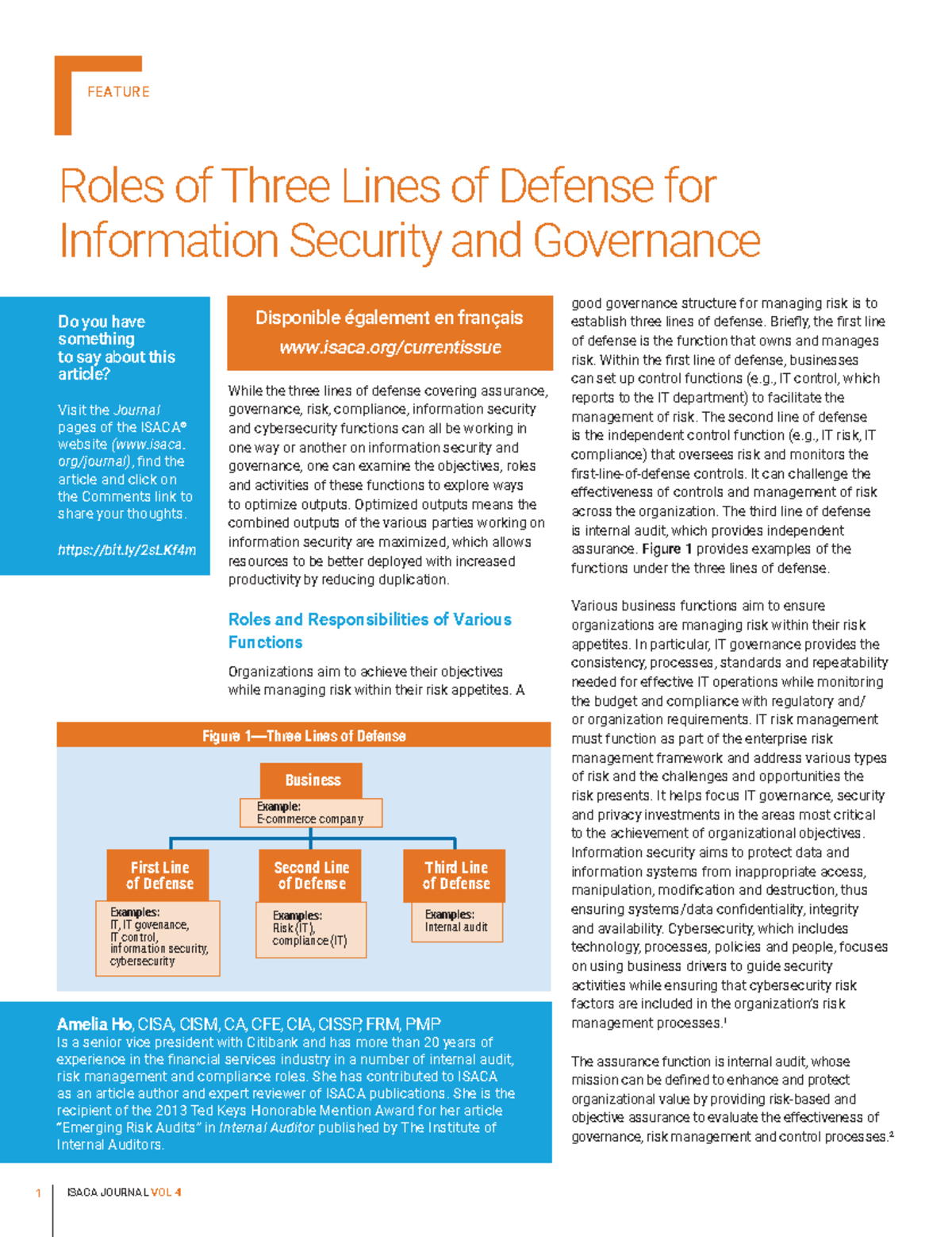 Isaca - Roles of Three Lines of Defense for Information Security and ...