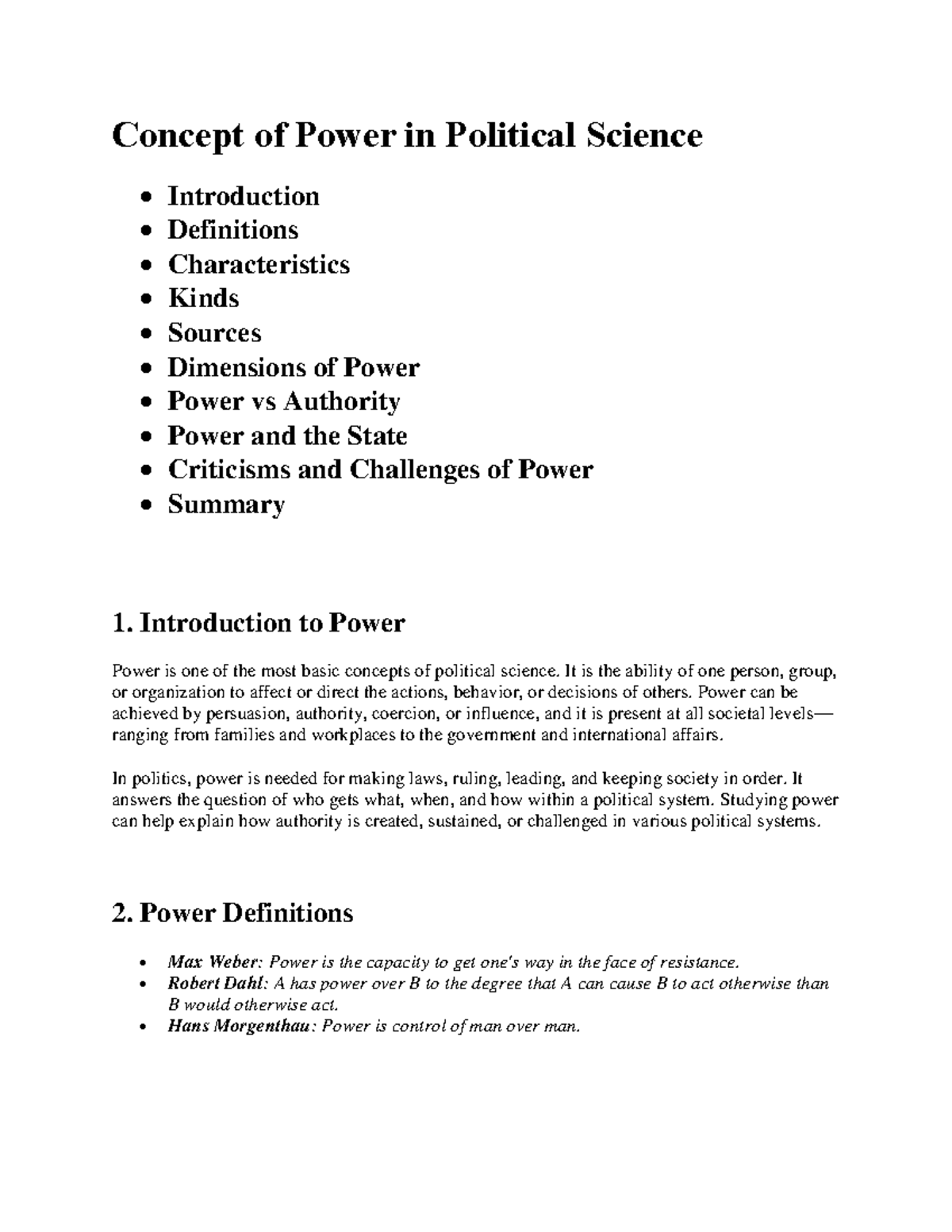 Concept of Power in Political Science: Definitions, Characteristics ...