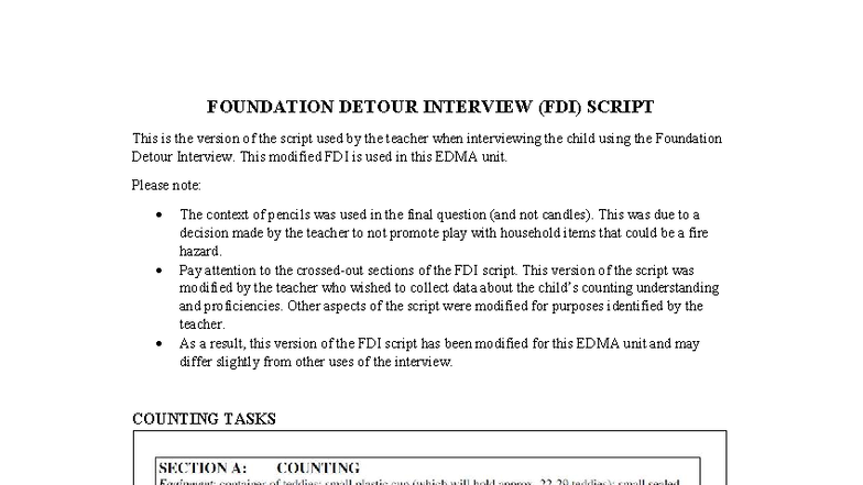 EDMA Foundation Detour Interview (FDI) Script for Counting Tasks - Studocu