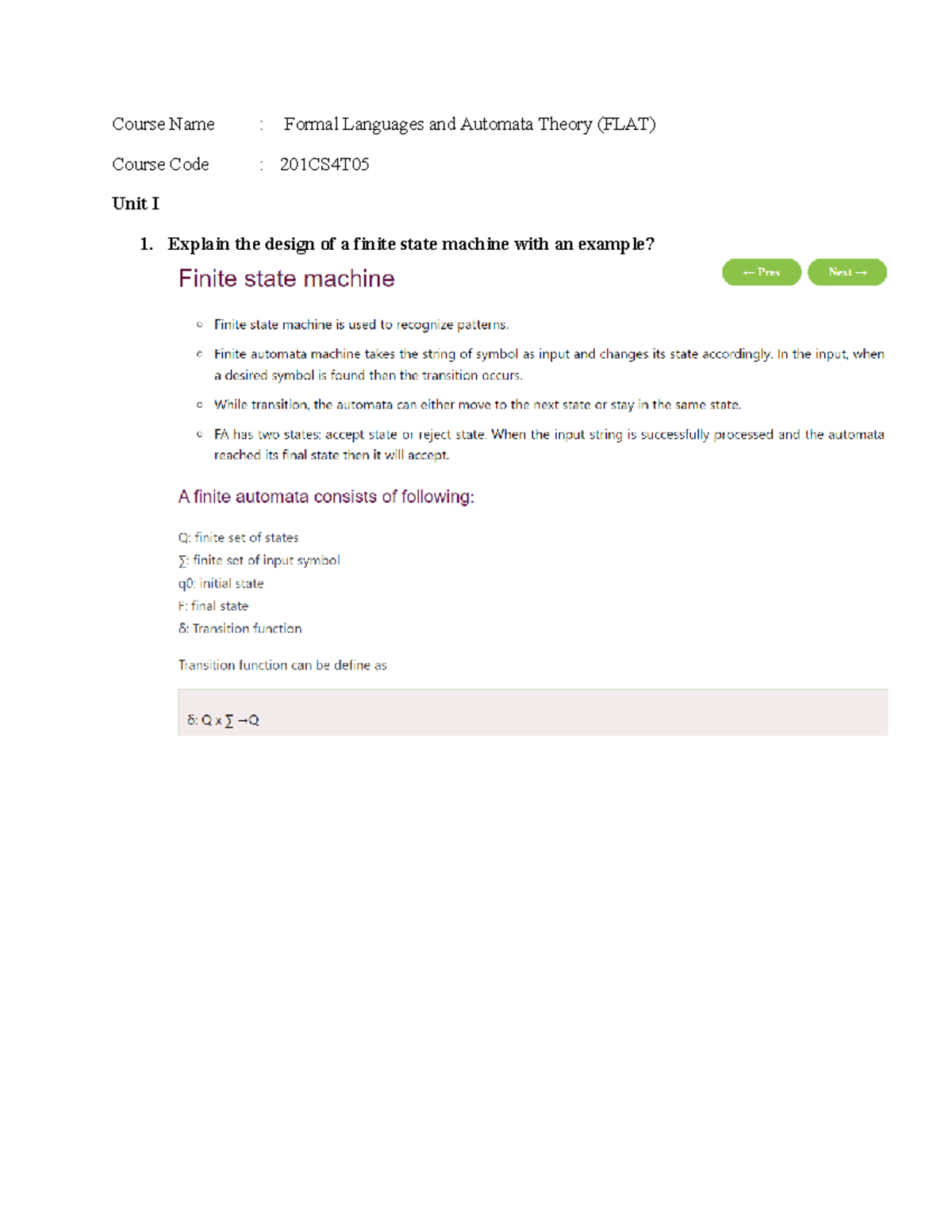 201CS4T: FLAT Unit Wise Important Questions for Exam Preparation - Studocu