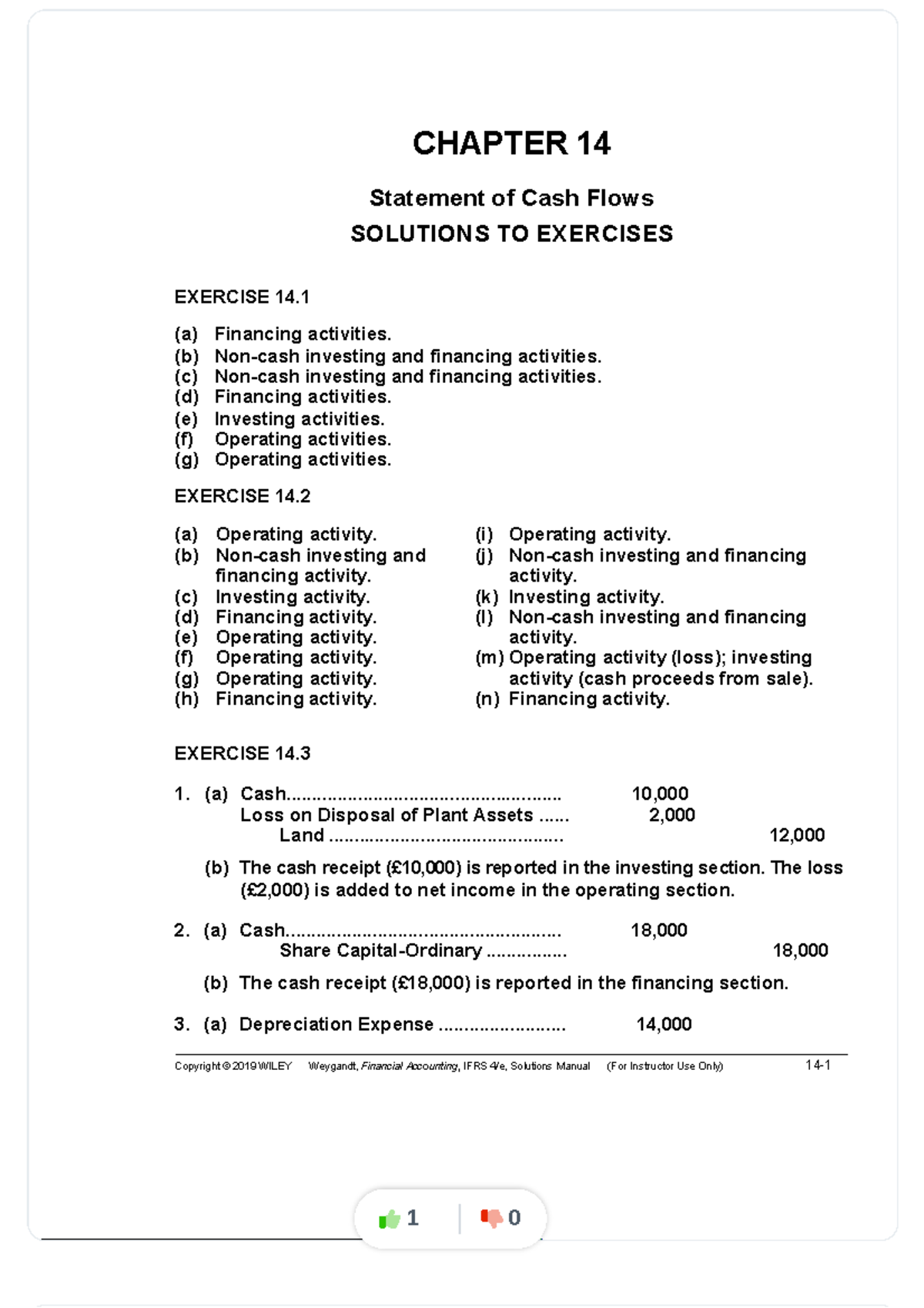 CH14 Solutions: Statement of Cash Flows Exercises & Problems - Studocu
