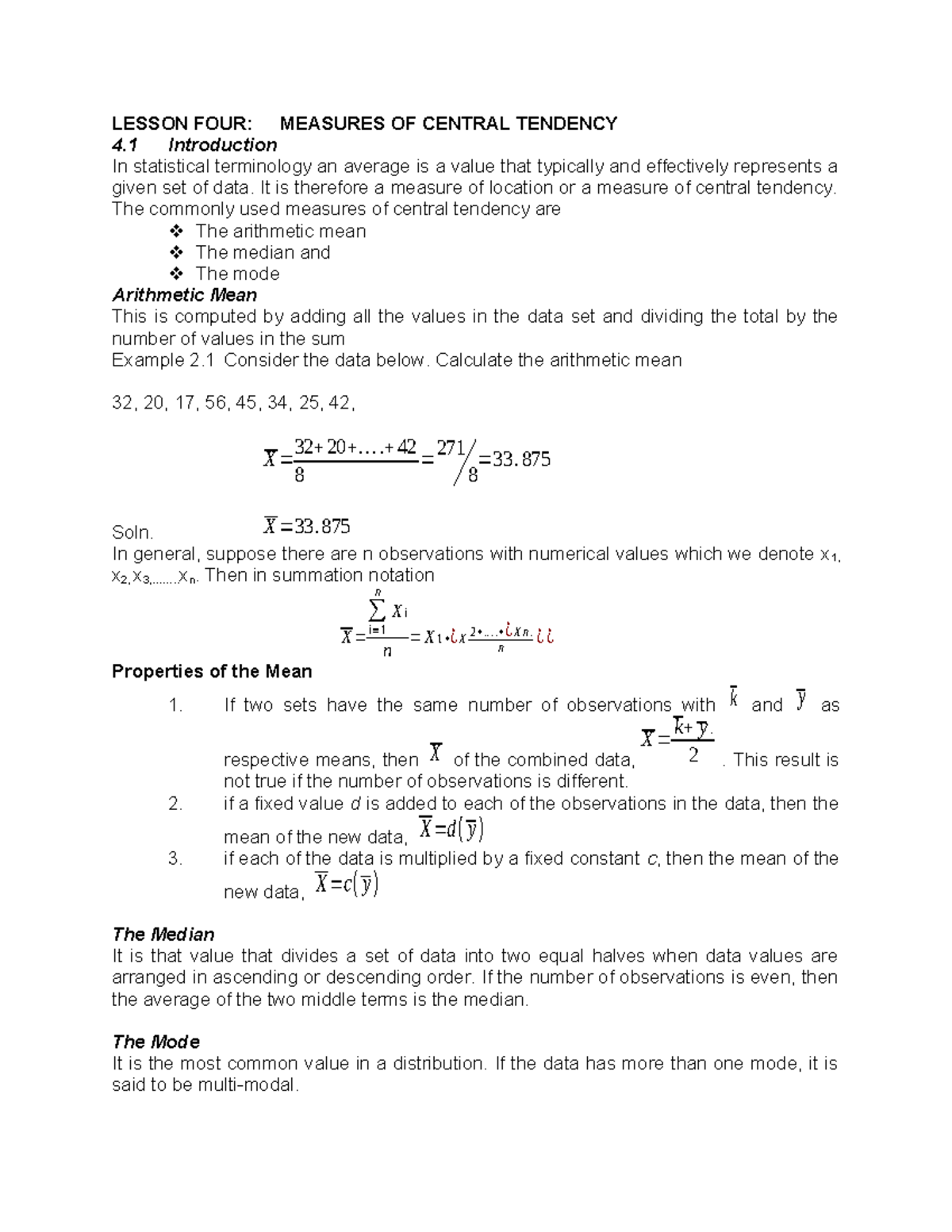 Lesson 4-6: Basic Biostatistics - Measures of Central Tendency and Dispersion - Studocu