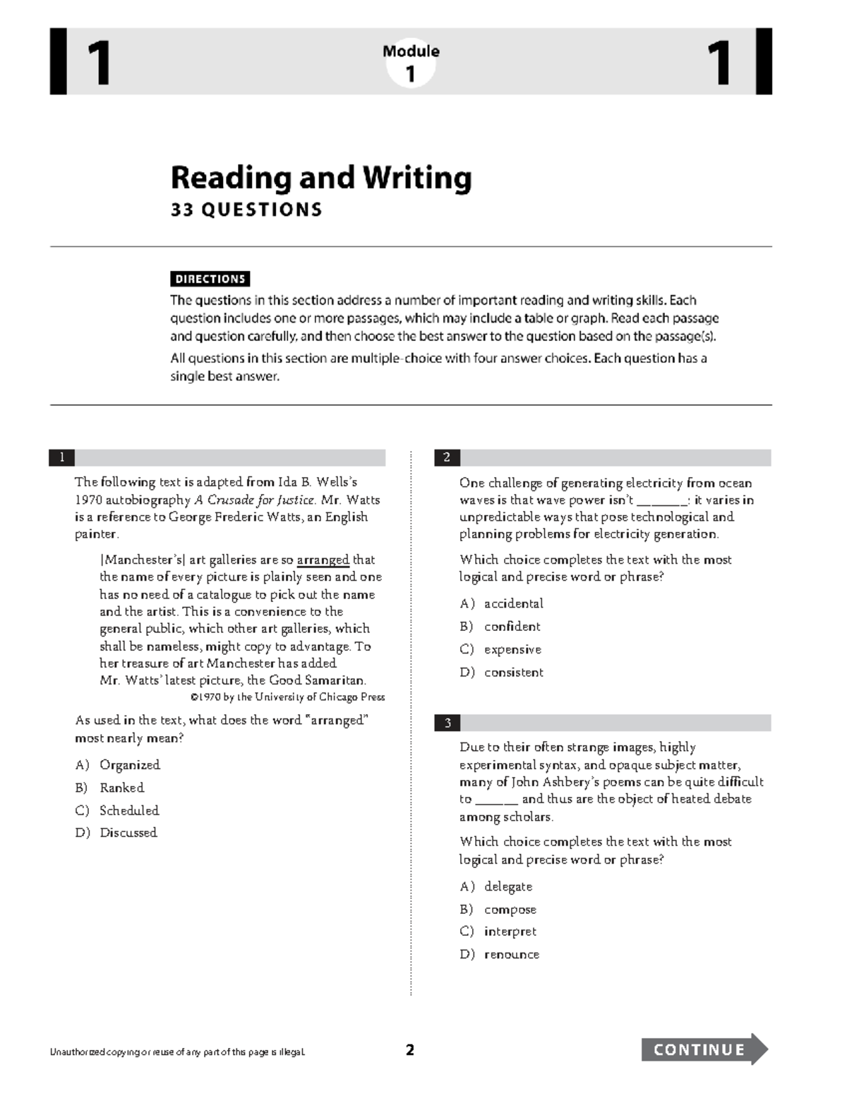 Module 1 Reading and Writing Practice Questions for SAT Prep - Studocu