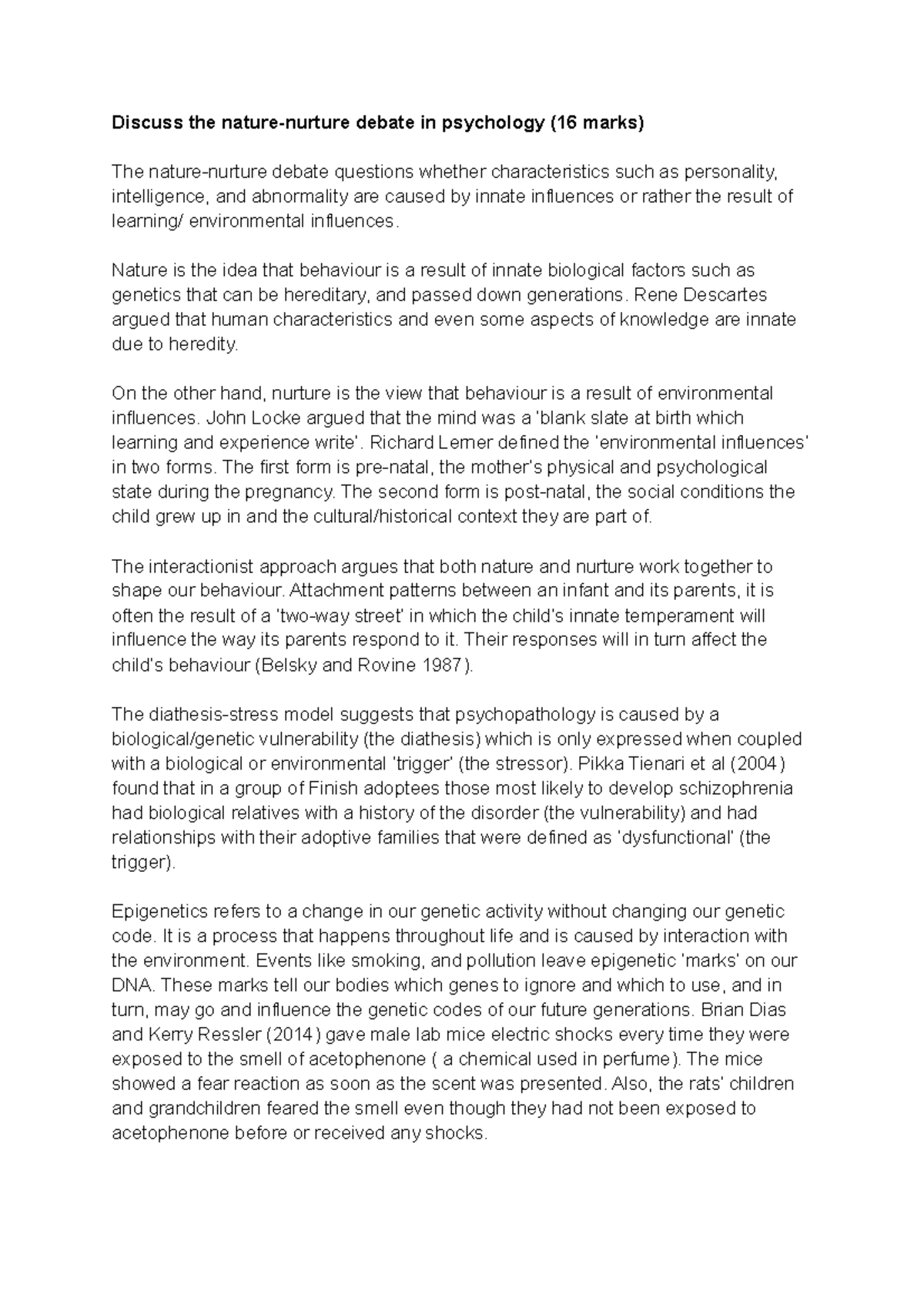 Nature-Nurture Debate in Psychology: A Comprehensive Discussion (16 ...