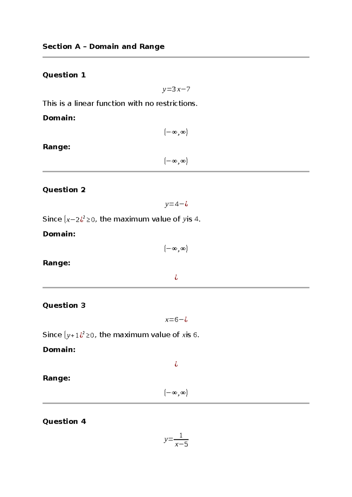 Co-Pilot Practice Answers: Domain, Range & Functions Analysis - Studocu