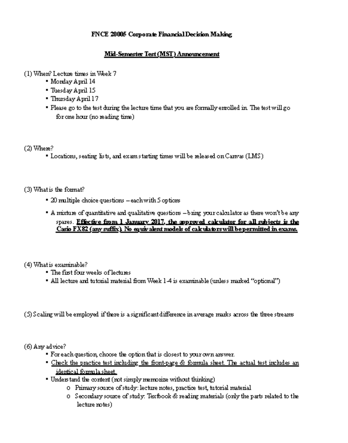 MST No+Answers Practice Test S1 2025 - FNCE 20005 Corporate Financial ...