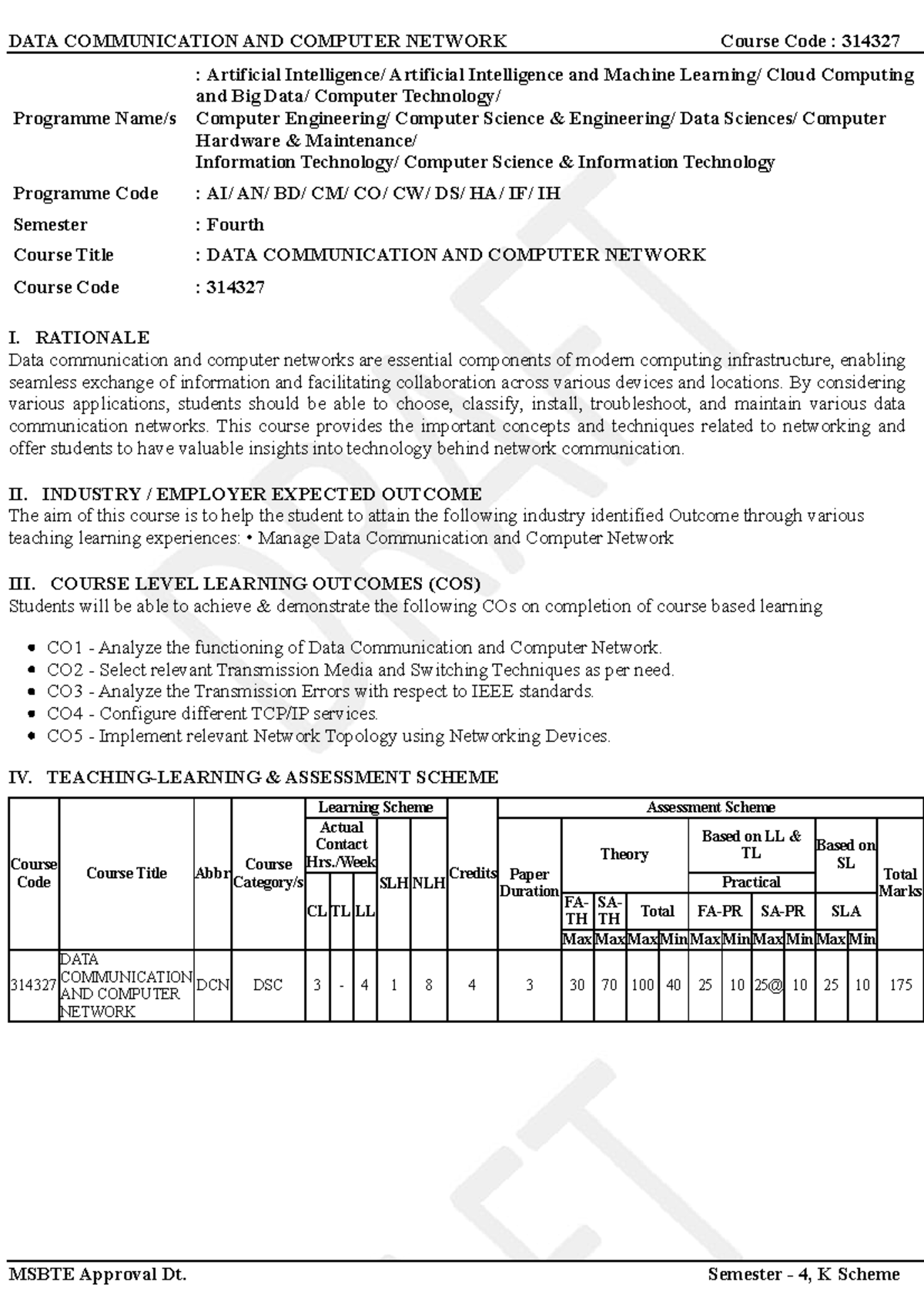 314327 DATA Communication and Computer Network Course Overview - Studocu