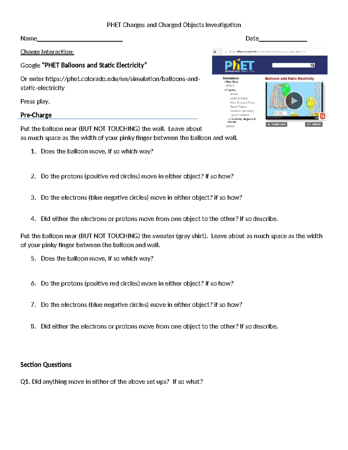 PHET Charging and Charged Objects Investigation - Lab Report 1 - Studocu