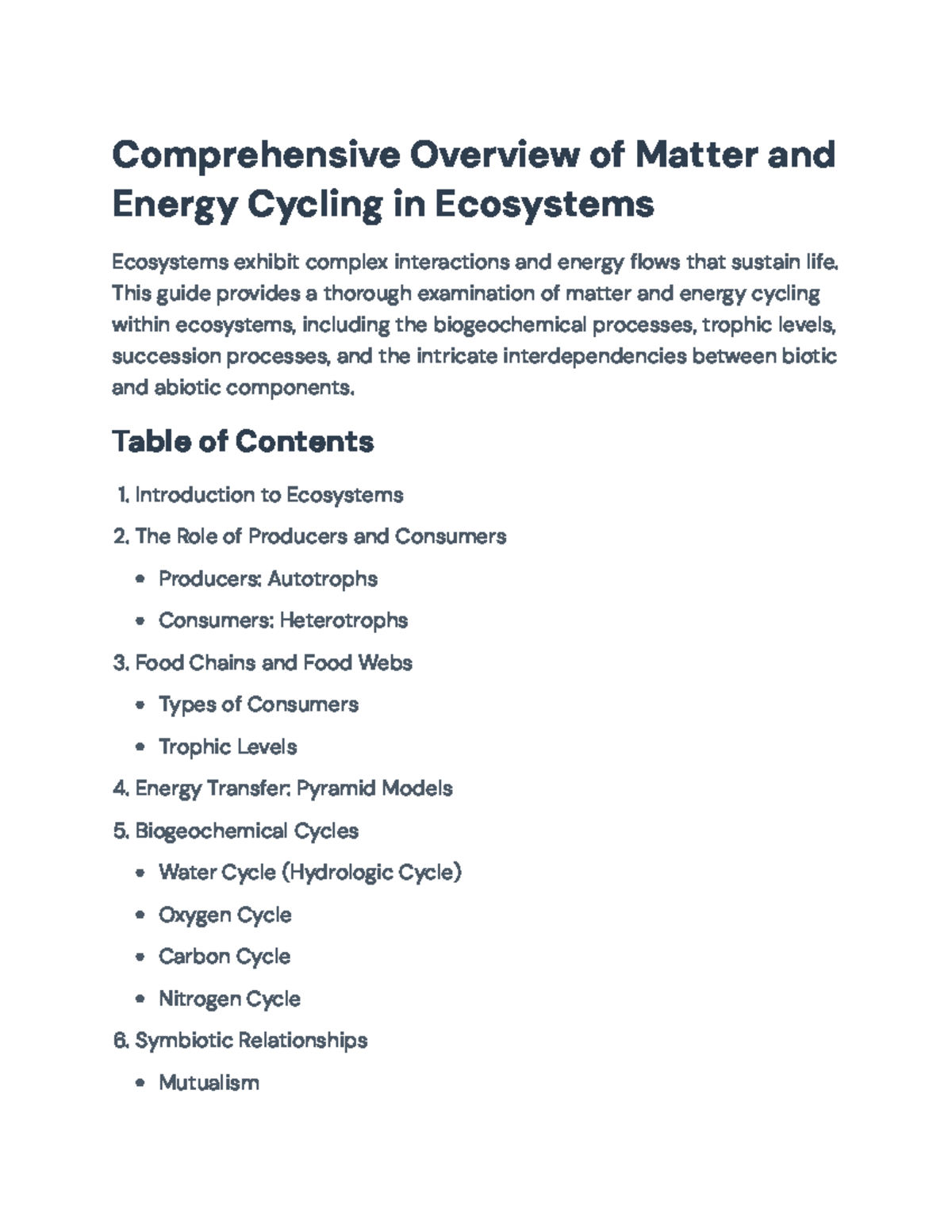 Matter and Energy Cycling in Ecosystems: A Comprehensive Guide - Studocu
