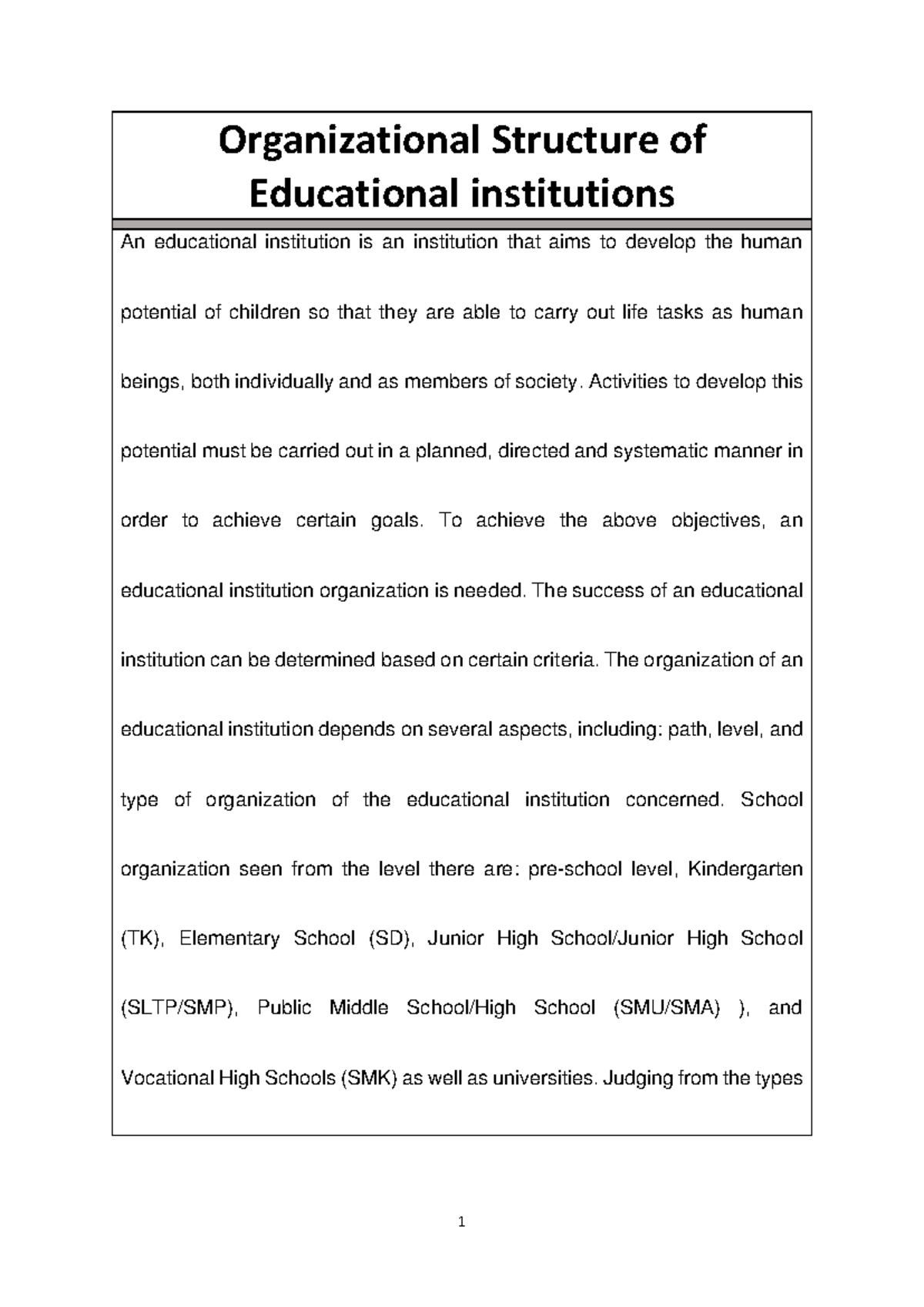 Organizational Structure of Educational Institutions: A Comprehensive ...