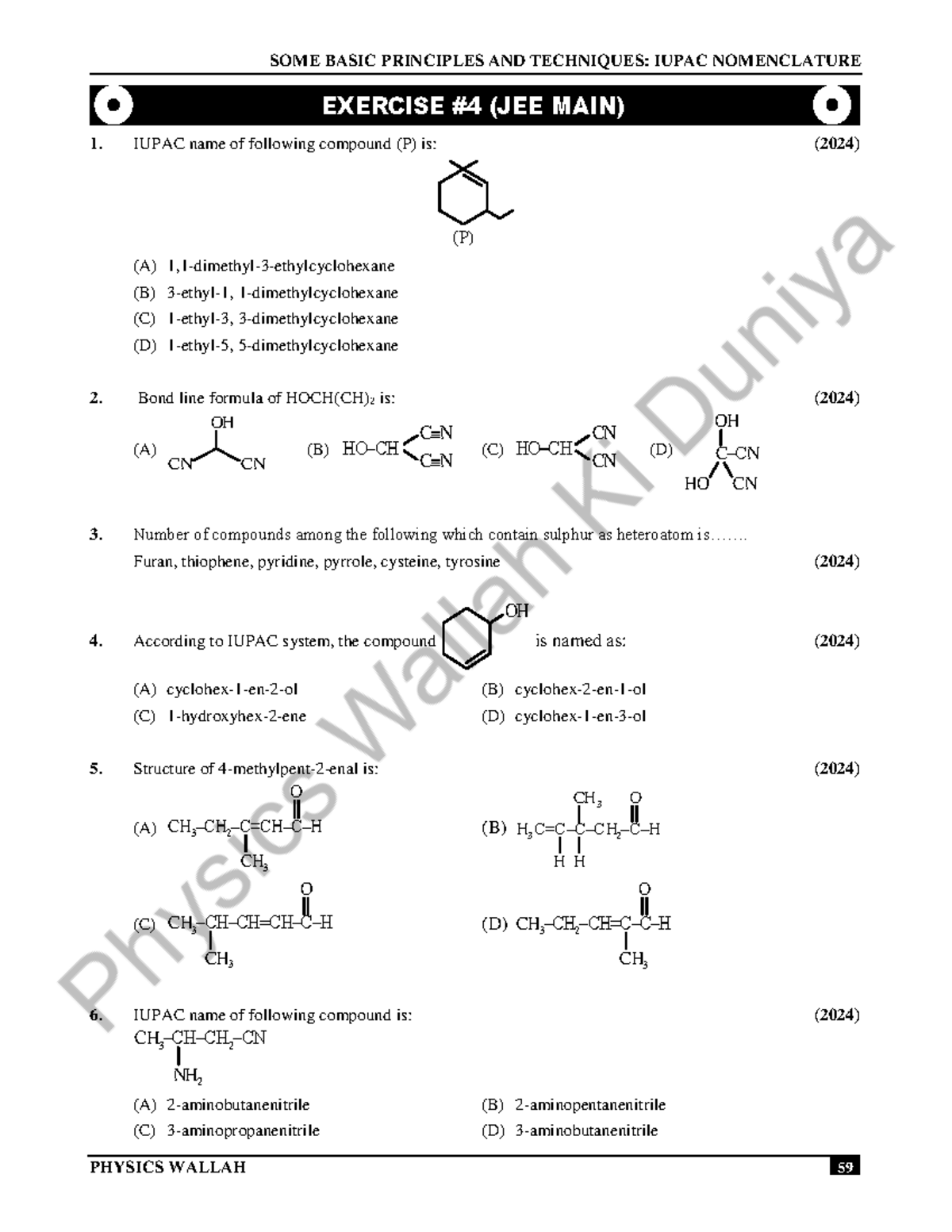 IUPAC Nomenclature Techniques: JEE MAIN Past Year Questions (2024) - Studocu