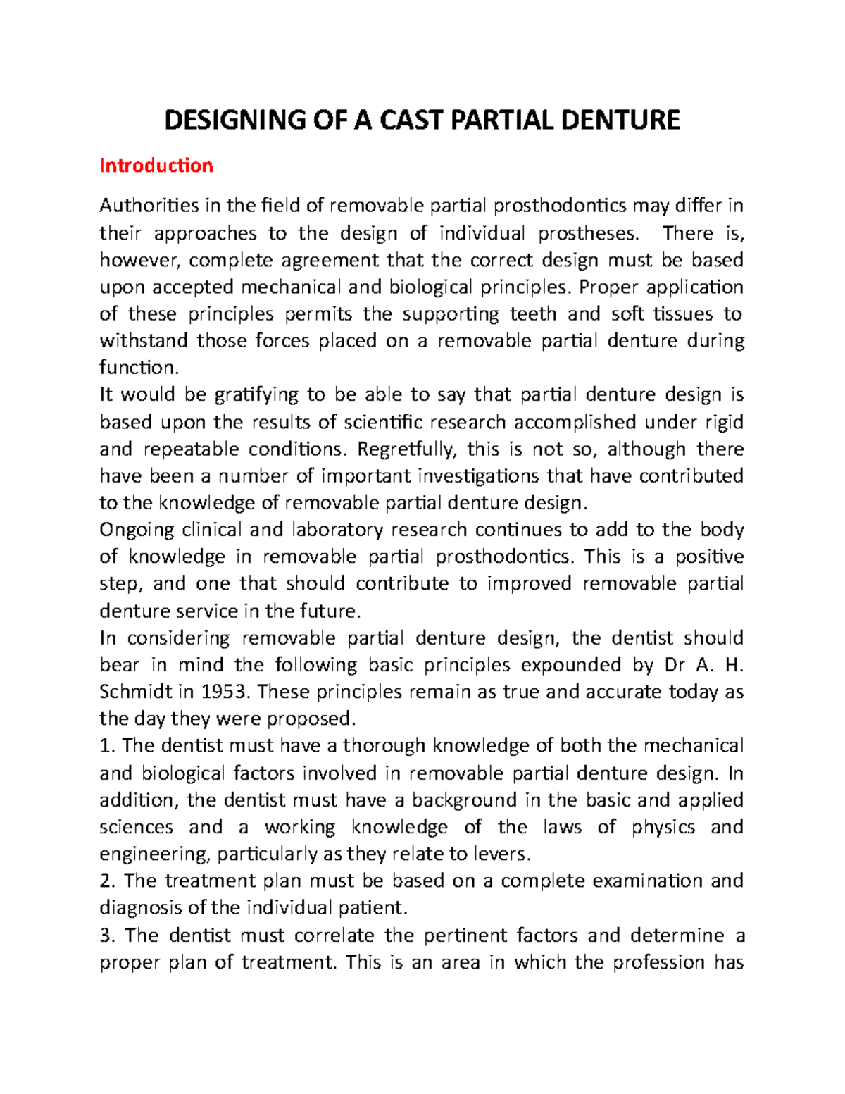 Designing of a Cast Partial Denture: Principles & Philosophy - Studocu