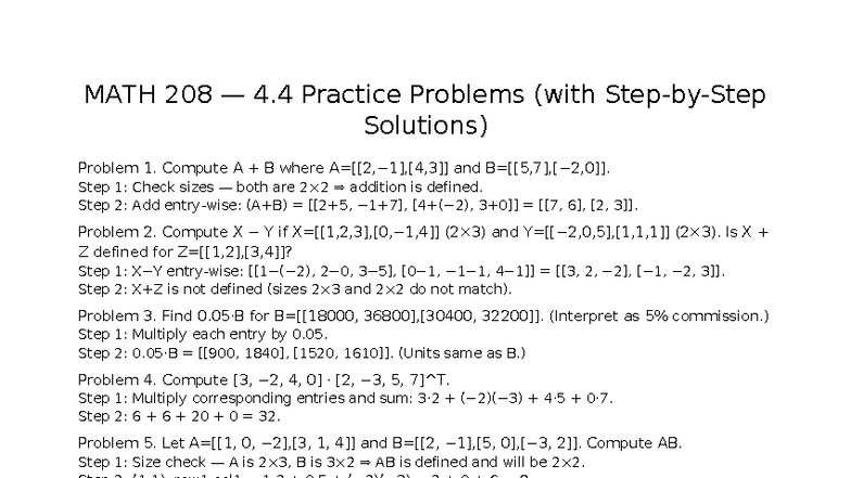 MATH 208 4.4 Practice Problems with Detailed Solutions - Studocu
