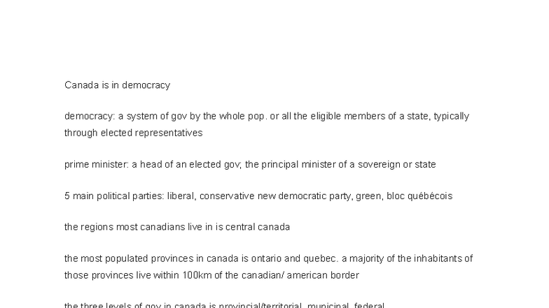 Civics Notes: Understanding Canadian Democracy and Government Structure ...