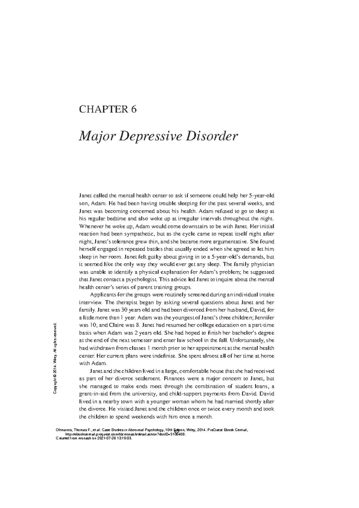PSY3032 (Chapter 6) Case Study on Major Depressive Disorder Analysis ...