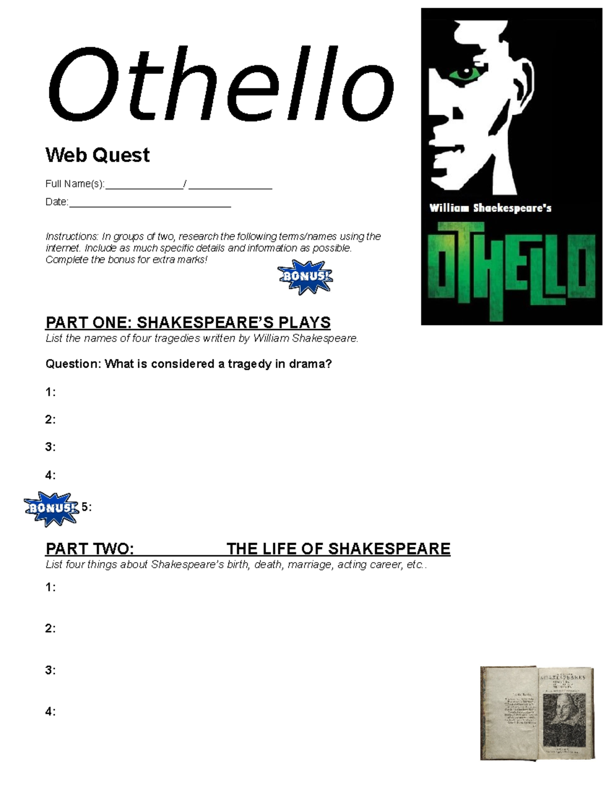Othello Prereading Activity Web Quest-1-1 - Othello Web Quest ...