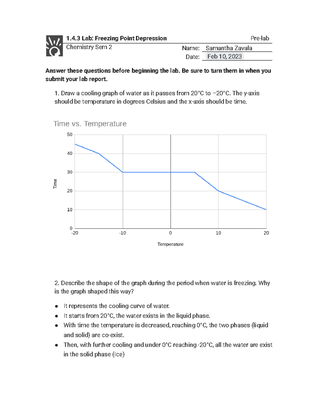 1004003 Lab: Freezing Point Depression Pre-lab Report (Sem 2) - Studocu