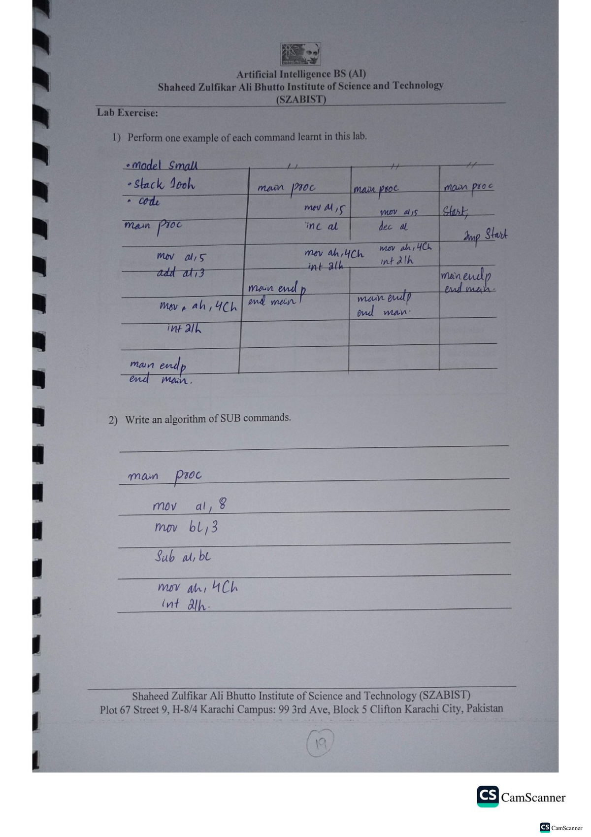 Lab Exercise 1: AI Commands & SUB Algorithm - CS 19 - Studocu
