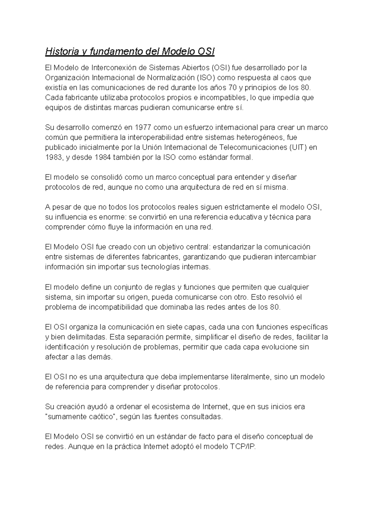 Tarea 5: Investigación sobre el Modelo OSI y su Impacto en Redes - Studocu
