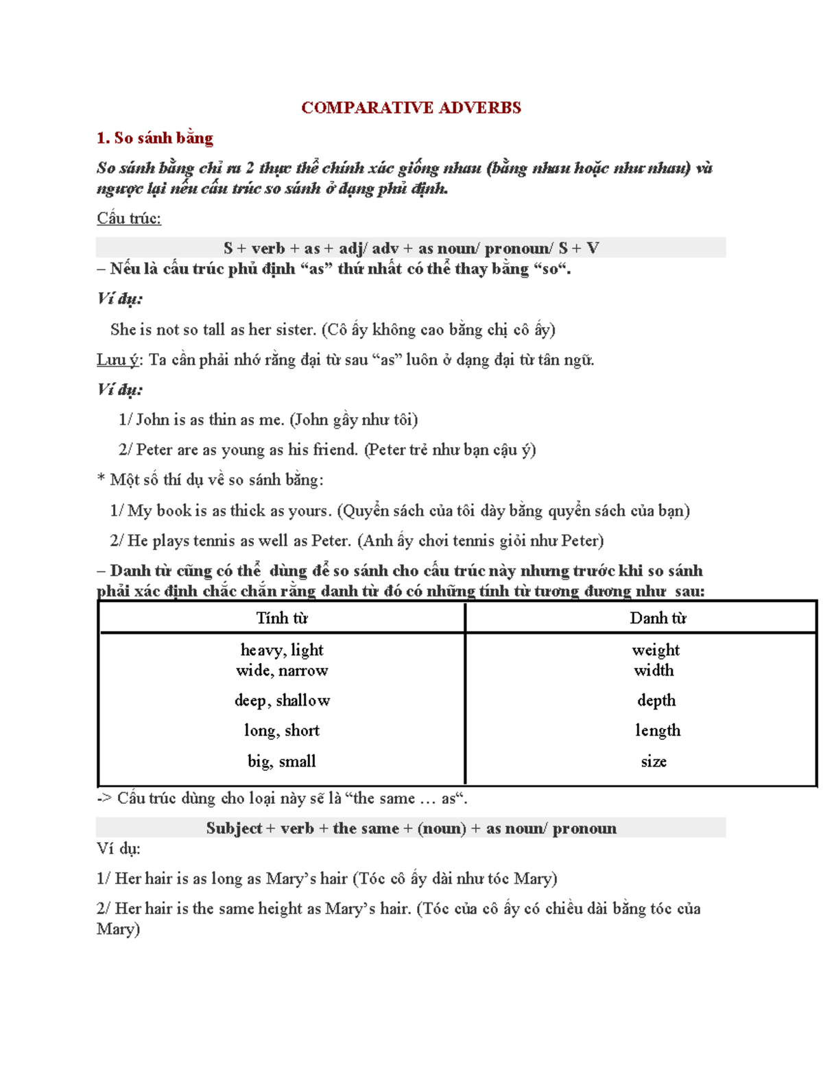 Comparative Adverbs - Trạng Từ So Sánh trong Tiếng Anh - Studocu