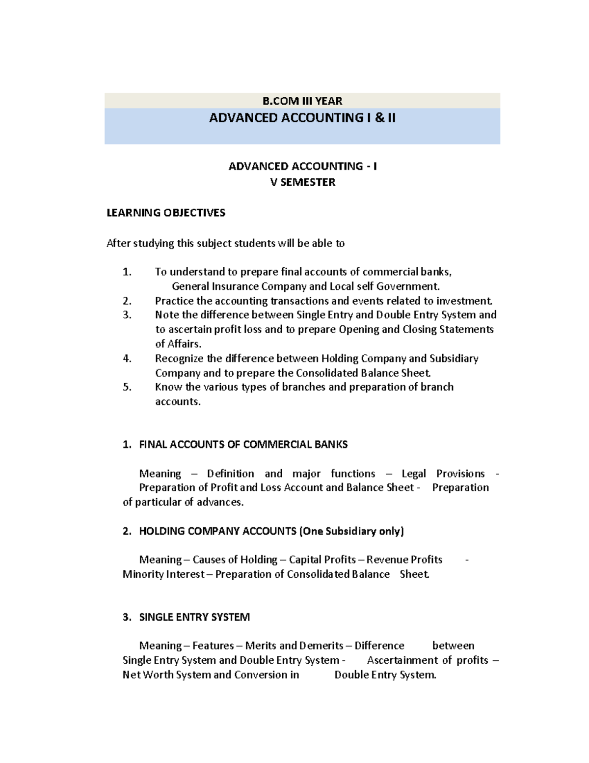 B.Com III Year - Advanced Accounting and Management Accounting Notes ...