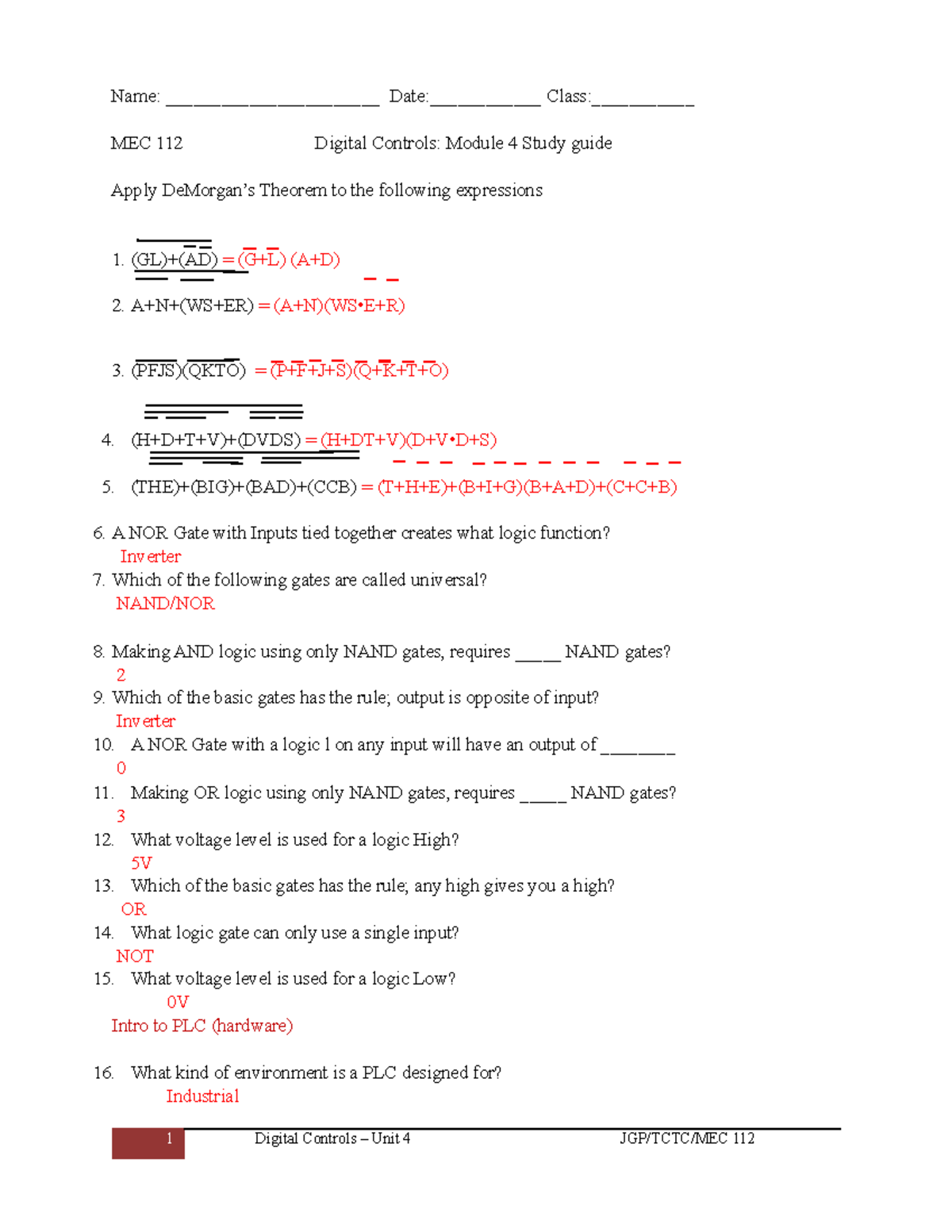 Digital Controls: Module 4 Study Guide - MEC 112 - Studocu