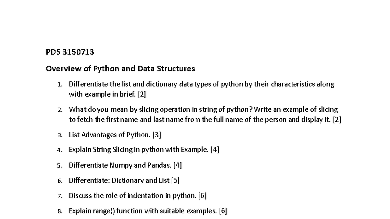 PDS 3150713 Chapterwise Summary: Python & Data Science Concepts - Studocu