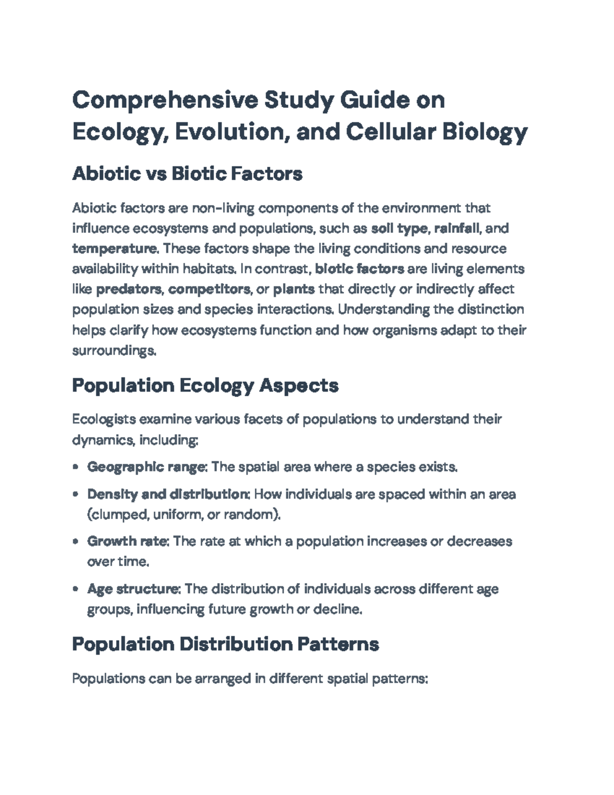 Comprehensive Study Guide: Ecology, Evolution & Cell Biology (Final ...