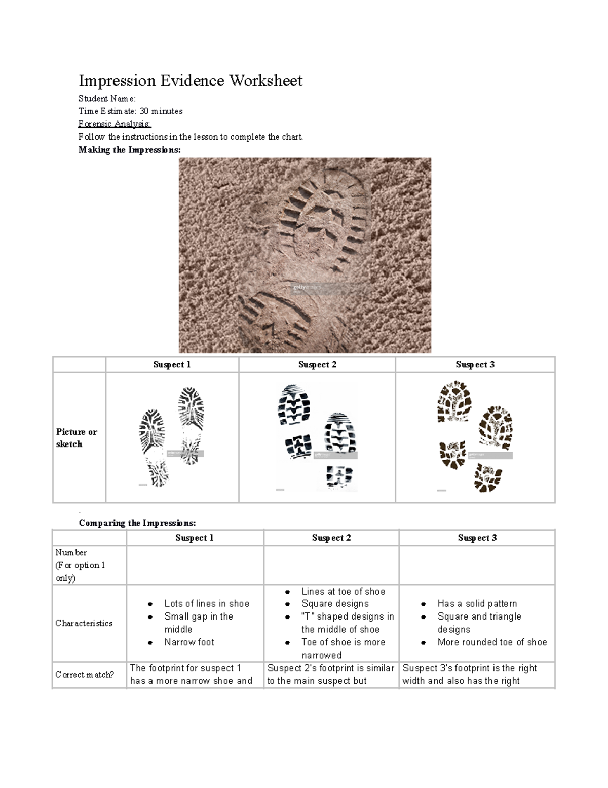 Forensic Impression Evidence Analysis Worksheet (Forensics 101) - Studocu