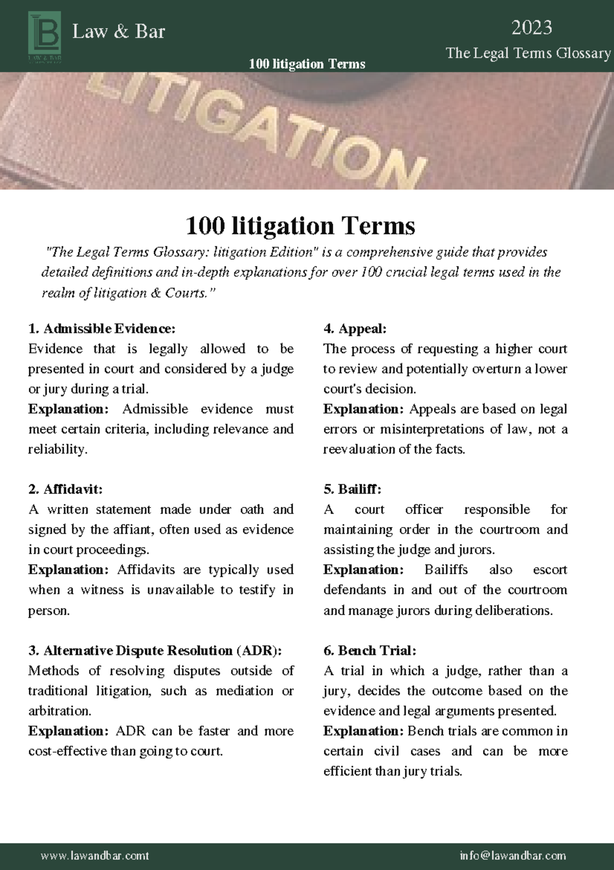 Litigation Terms Glossary: Key Definitions and Explanations - Studocu
