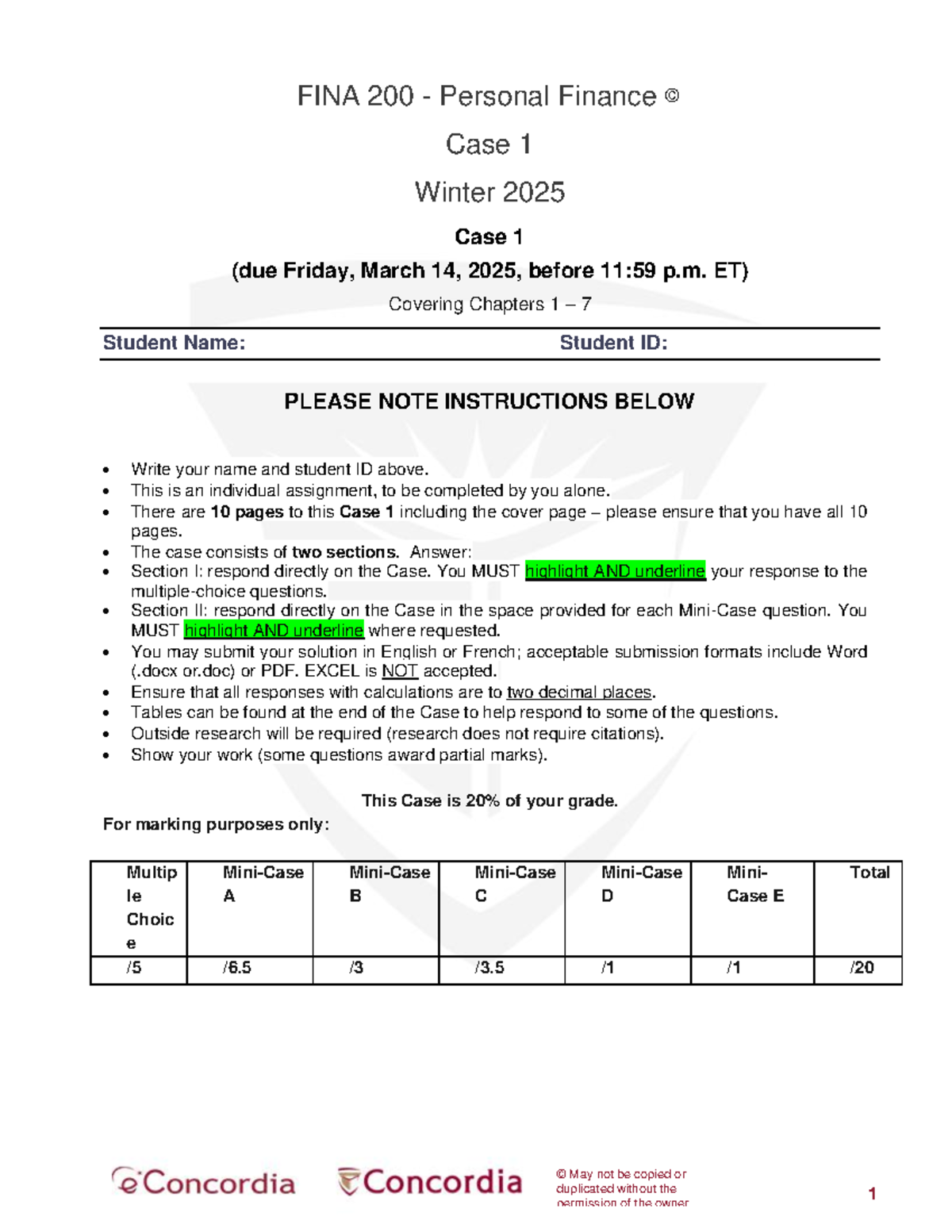 Fina 200 personal finance case study 1 winter 2025 assignment details ...