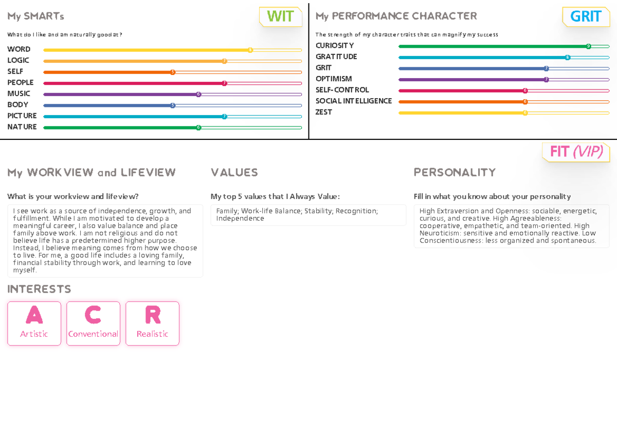 Career Canvas: My SMARTs, Performance Traits, and Values Analysis - Studocu
