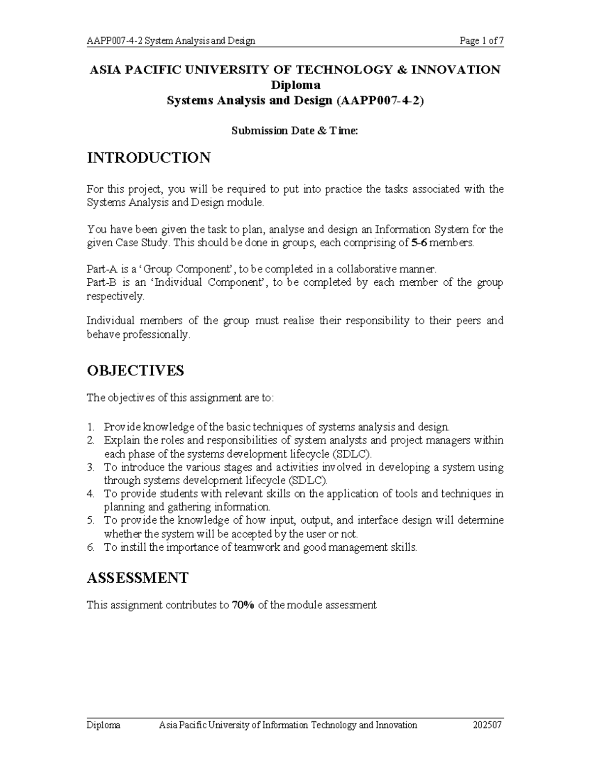 Diploma 202507: Systems Analysis & Design Case Study on Adventure World ...