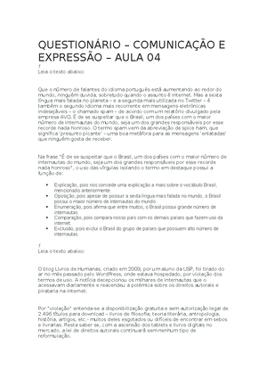Questionári 1 - questionarios - QUESTIONÁRIO – ORGANIZAÇÃO E DIDÁTICA ...