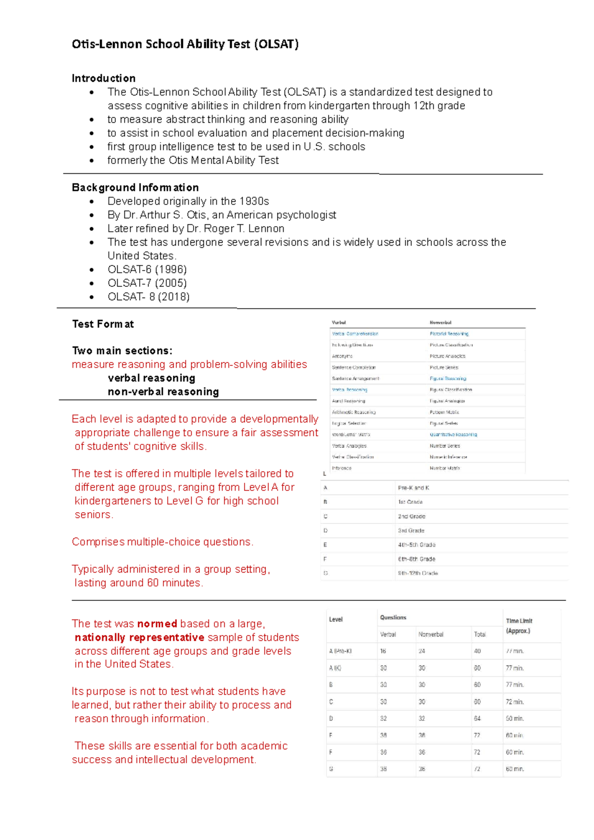 OLSAT Report Draft: Understanding the School Ability Test - Studocu