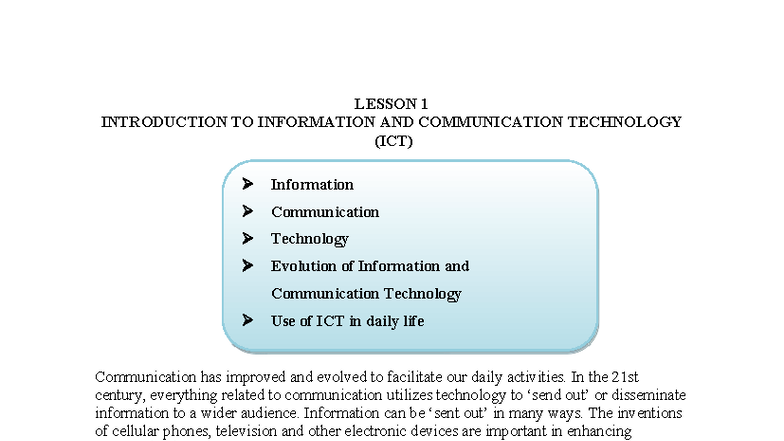 L-1: Introduction to Information and Communication Technology (ICT) - Studocu