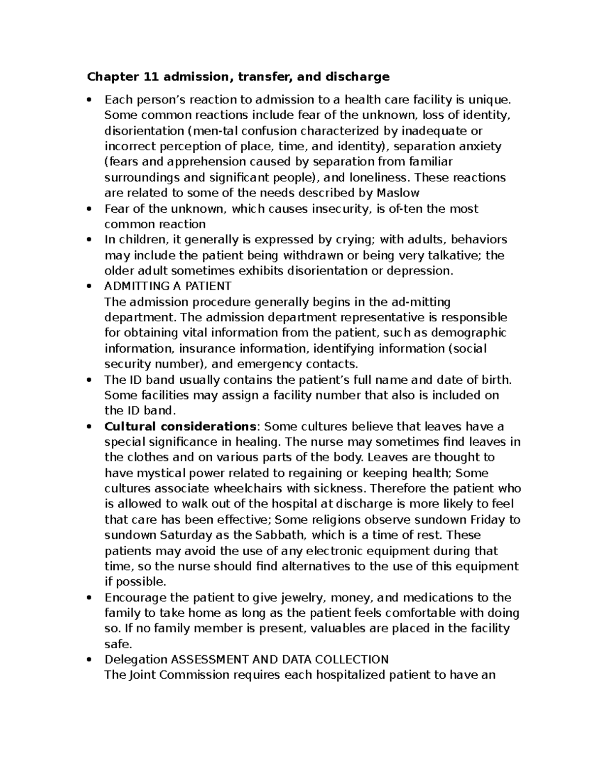 Chapter 11: Patient Admission, Transfer, and Discharge Protocols - Studocu