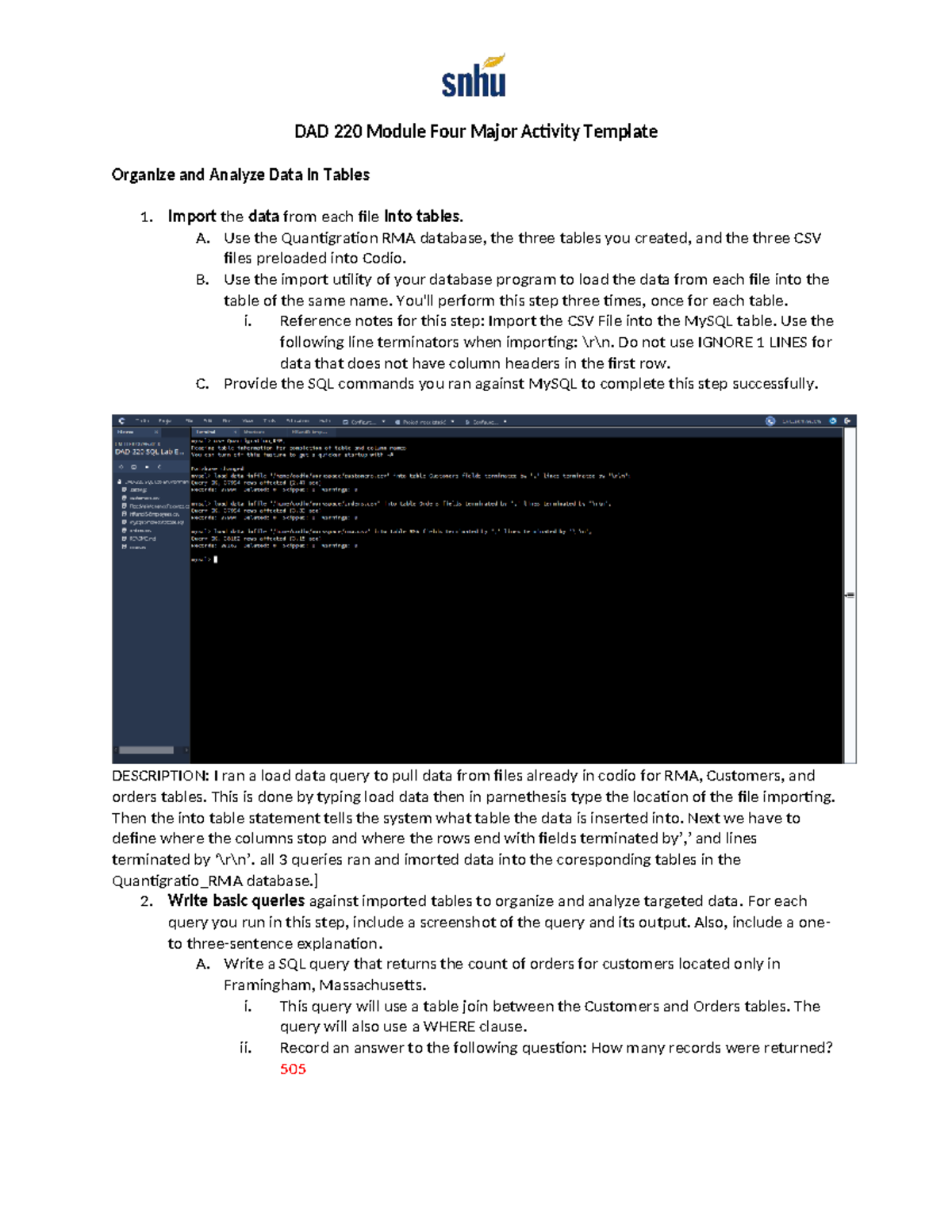 DAD 220 Module 4 Major Activity: Data Organization & SQL Queries - Studocu