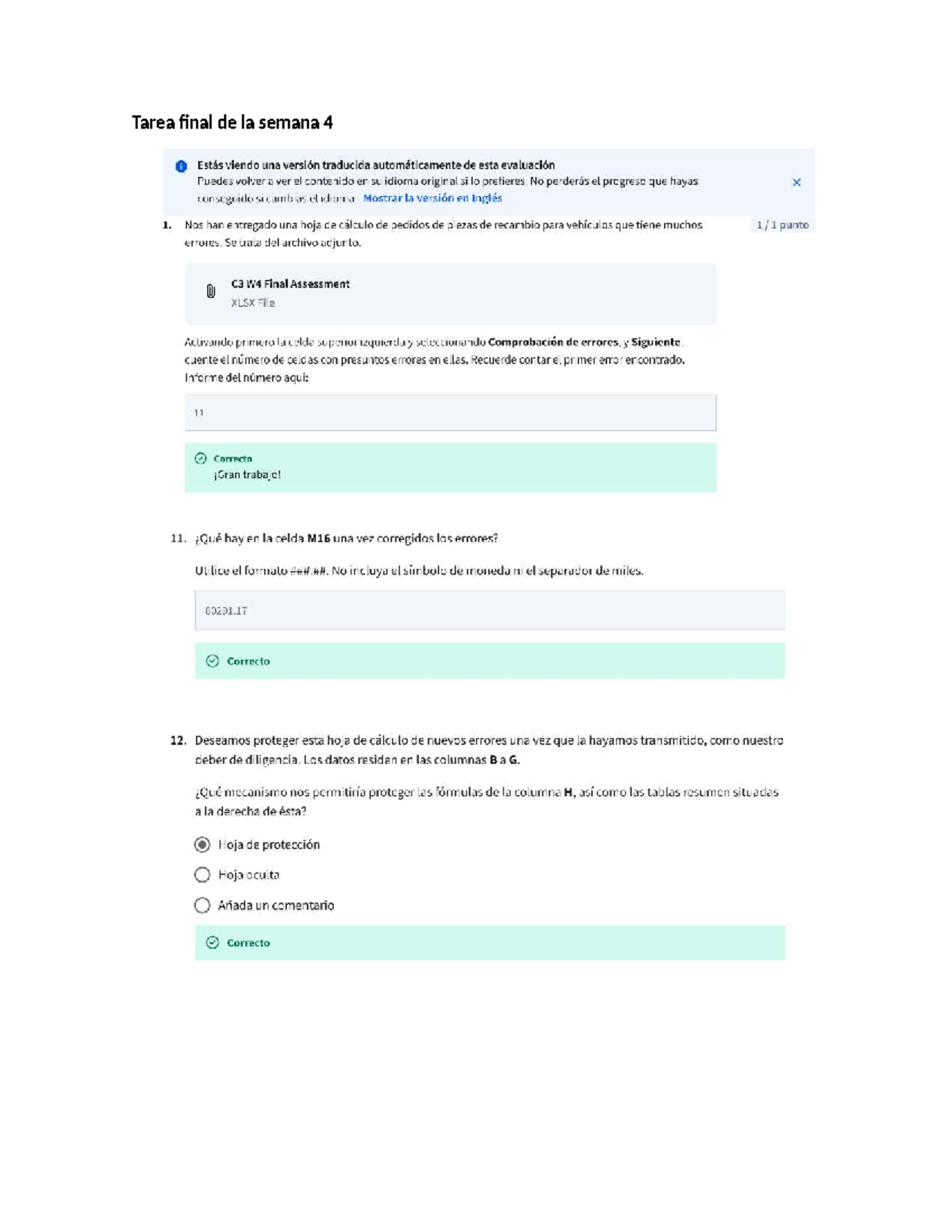 Tarea Final C3 W4: Evaluación de Errores en Hoja de Cálculo - Studocu